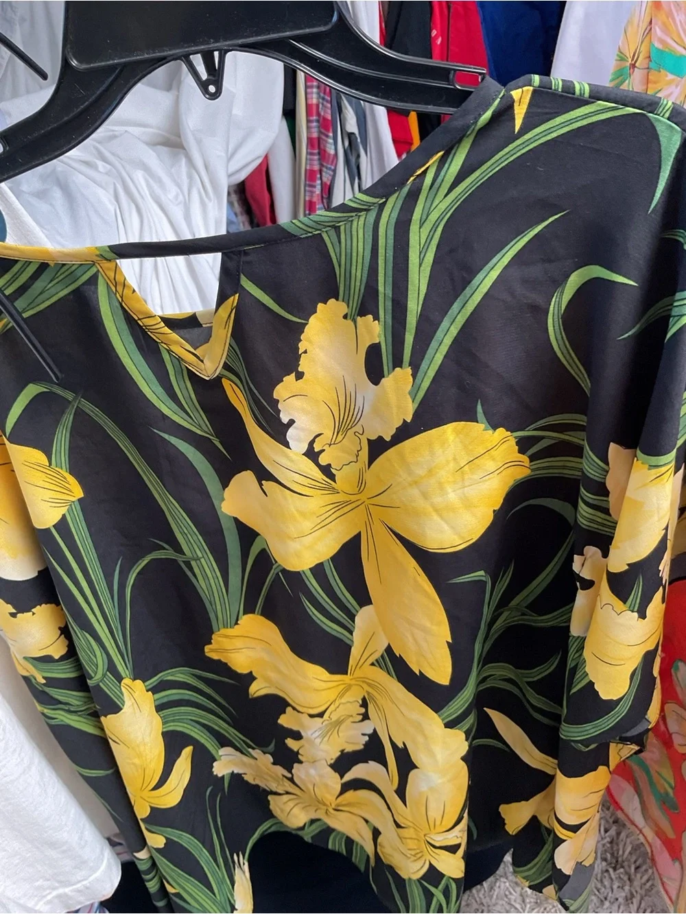 Susan Graver | Tops | Susan Graver Black Top With Yellow Floral Print ...